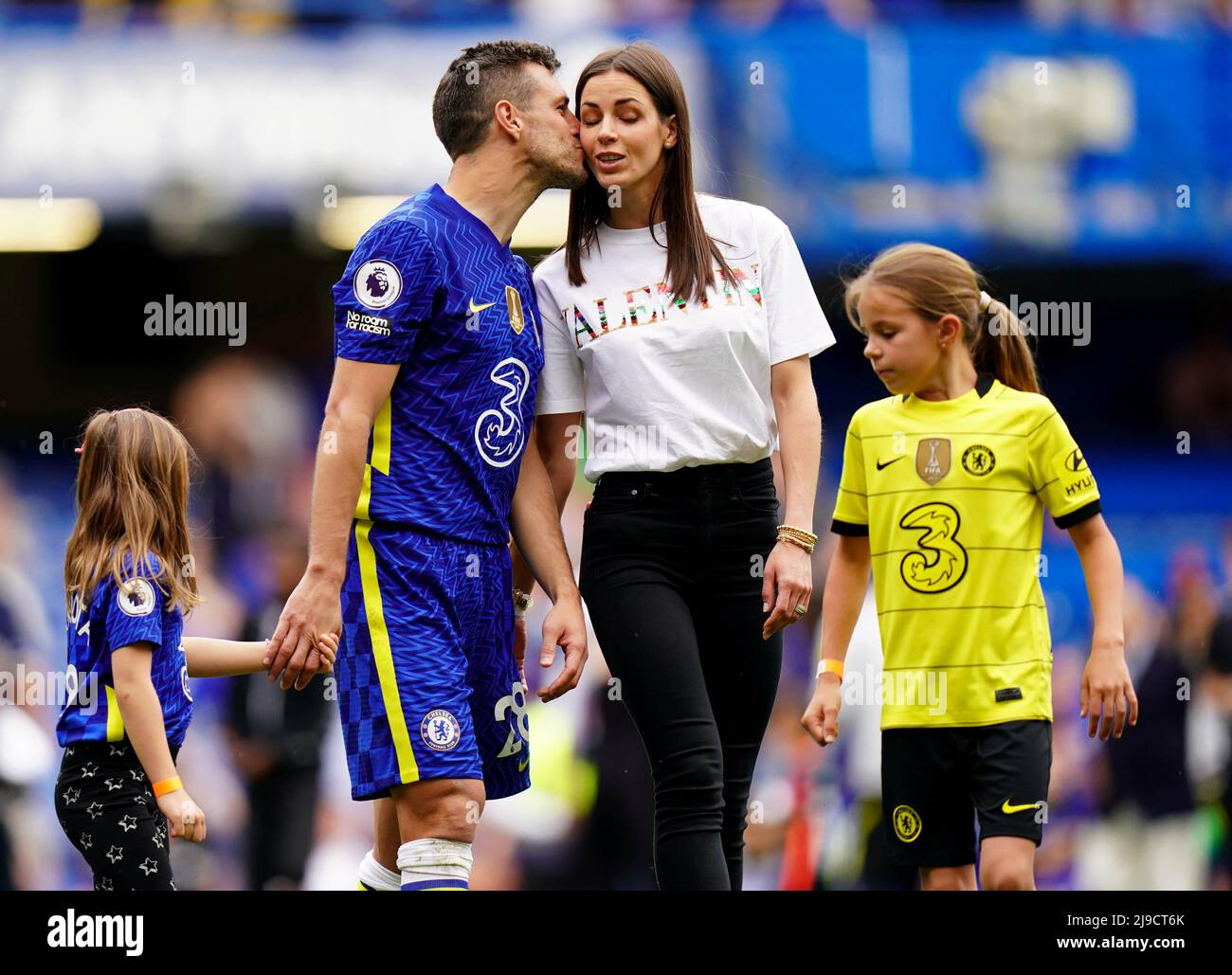 Chelsea's Cesar Azpilicueta with his family on the pitch after the ... Chelsea's Cesar Azpilicueta with his family on the pitch after the ...