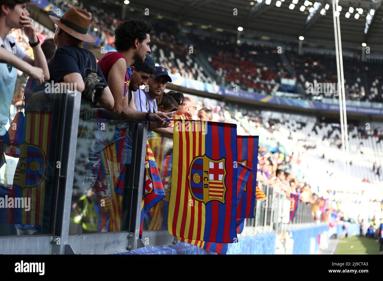 Allianz Stadium, Turin, Italy, May 21, 2022, FC Barcelona fans support ...