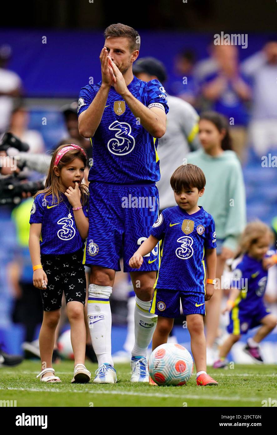 Chelsea's Cesar Azpilicueta with his family on the pitch after the ... Chelsea's Cesar Azpilicueta with his family on the pitch after the ...