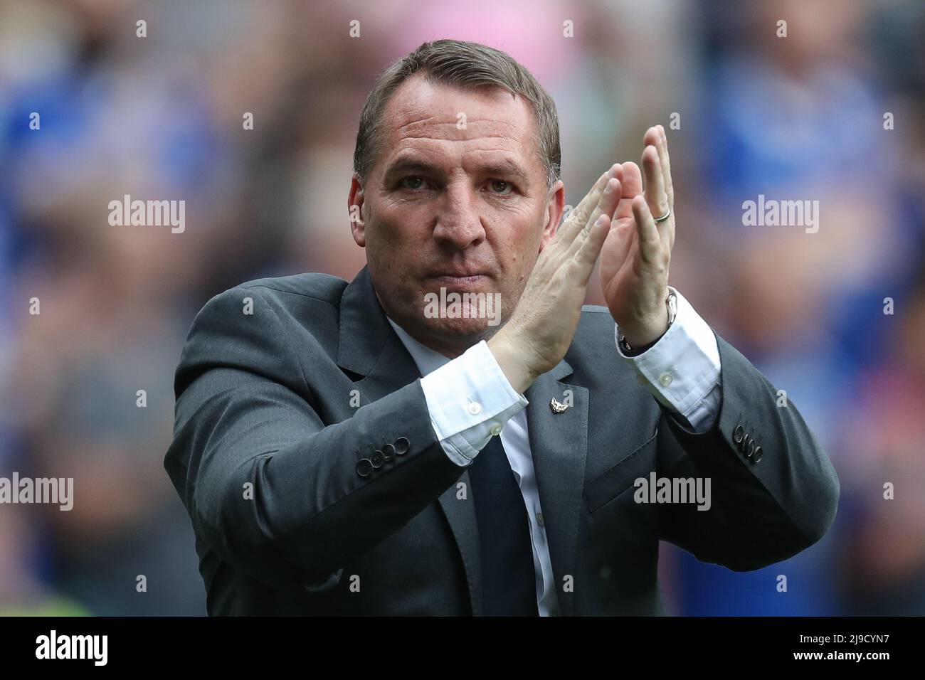 Brendan Rogers manager of Leicester City claps his hands and applauds ...
