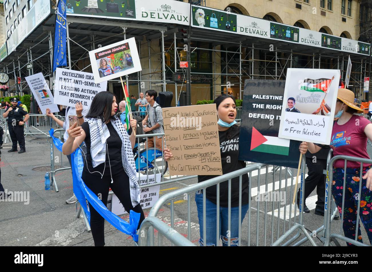 Pro-Palestinian demonstrators protest as marchers head up Fifth Avenue ...