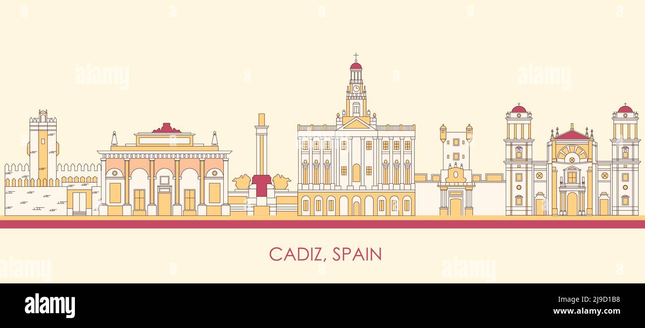 Cartoon Skyline panorama of Cadiz, Andalusia, Spain - vector ...