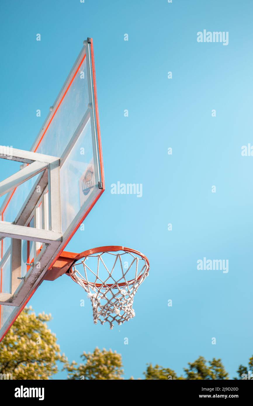 basketball rim ball in net close up Stock Photo - Alamy