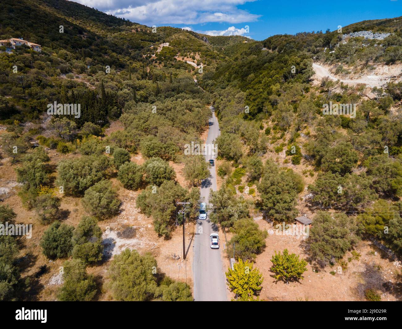 aerial view of car moving by road at Lefkada island Greece Stock Photo ...