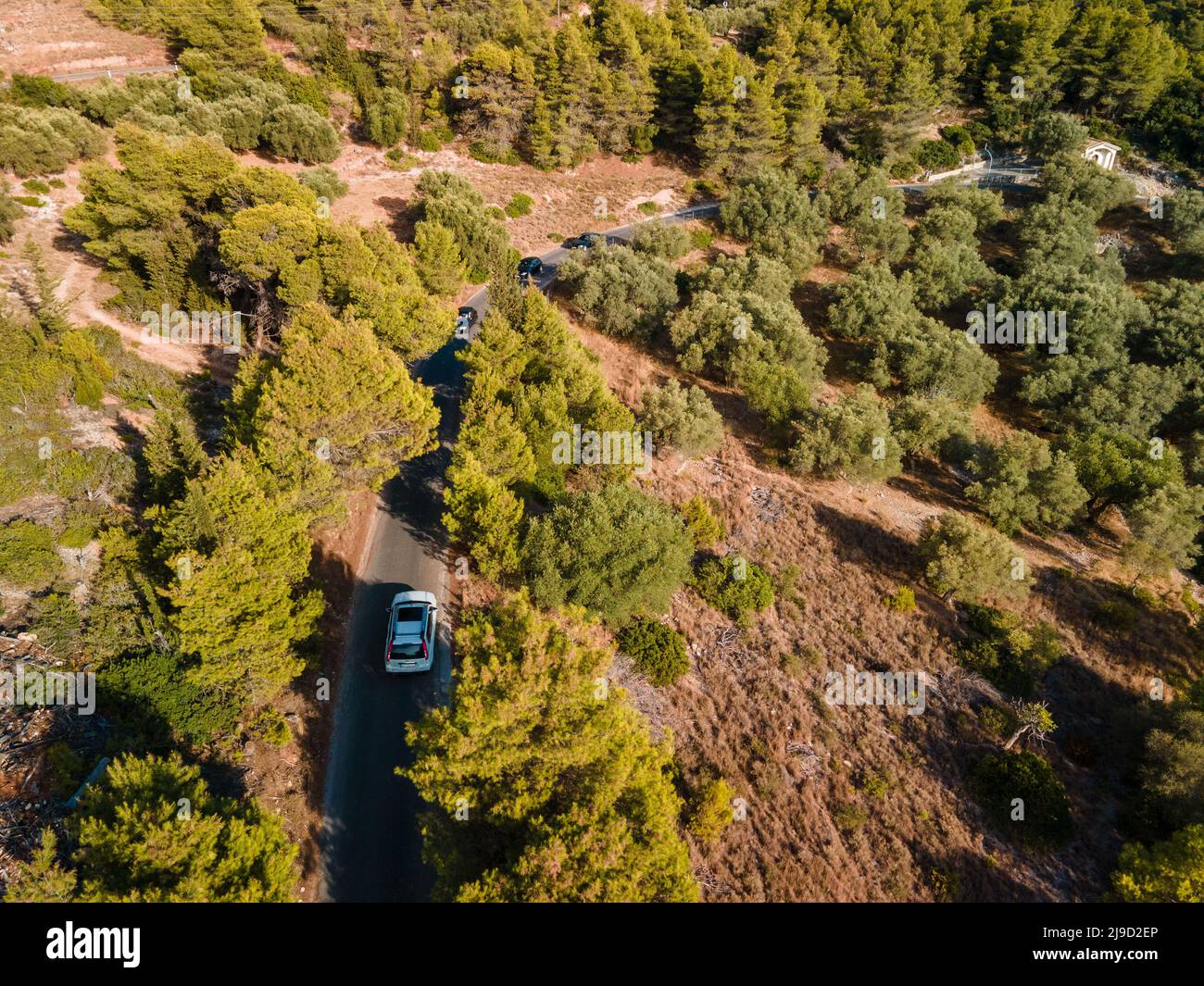 aerial view of car moving by road at Lefkada island Greece Stock Photo ...