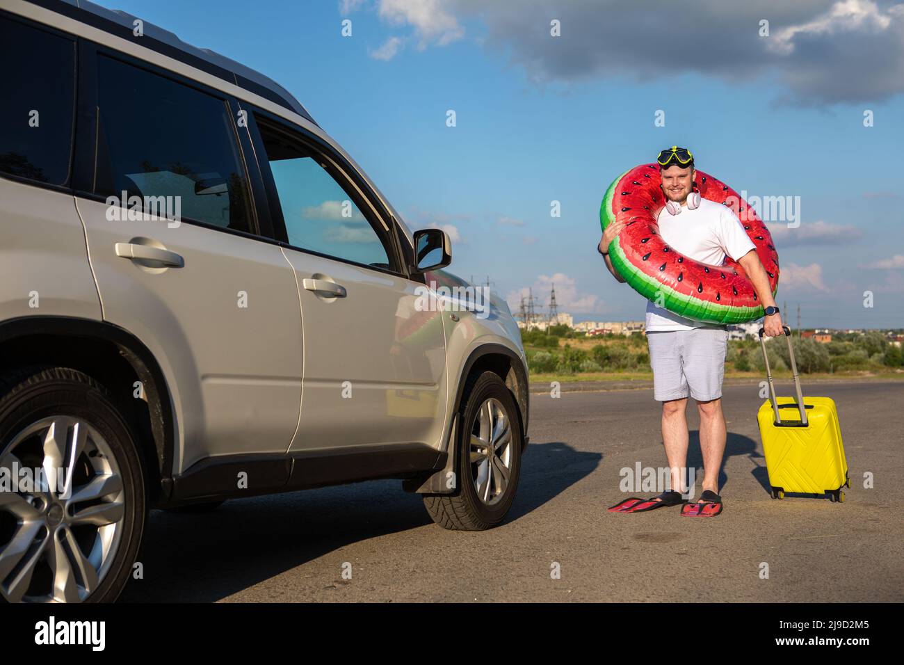 Happy man in flippers hi-res stock photography and images - Alamy