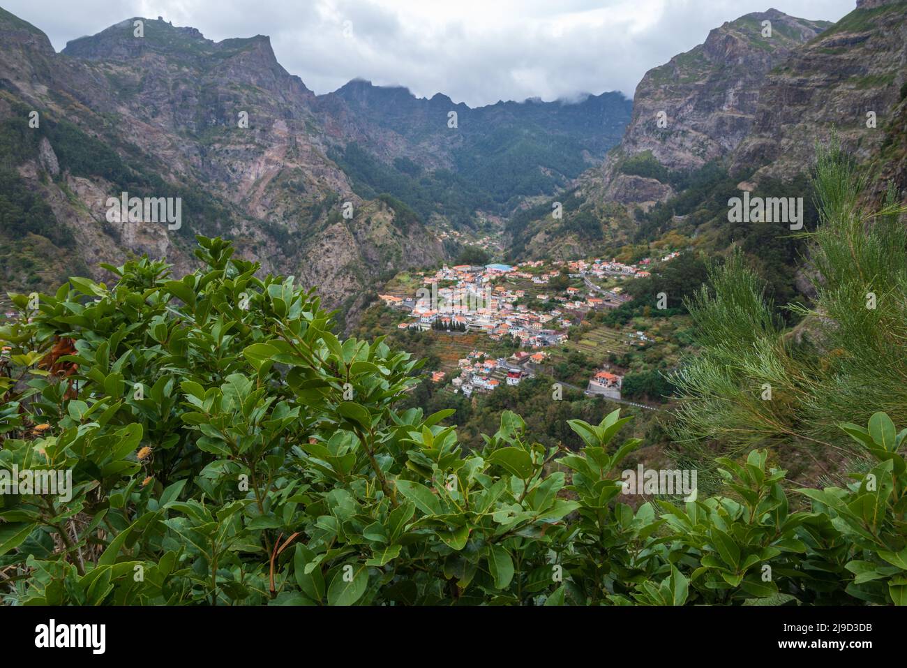 Curral da freiras surrounded by mountains. Focus on foreground Stock ...