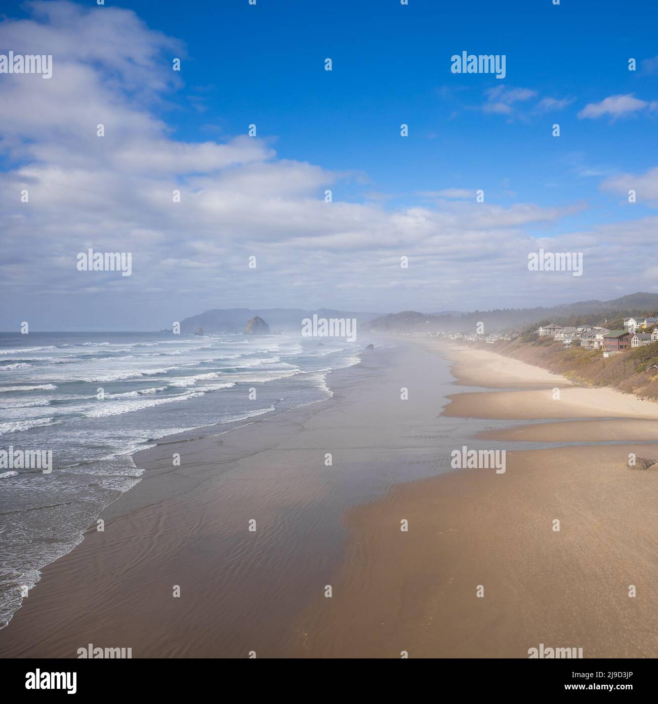Panoramic shot. Picturesque sea landscape. Ocean waves and sandy shore ...