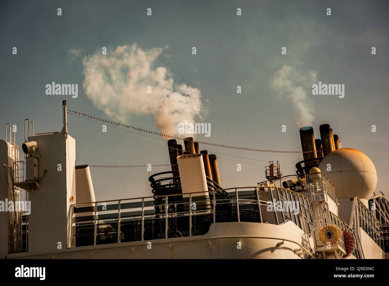 Norwegian Epic cruise smokestacks give off smoke shortly before leaving ...