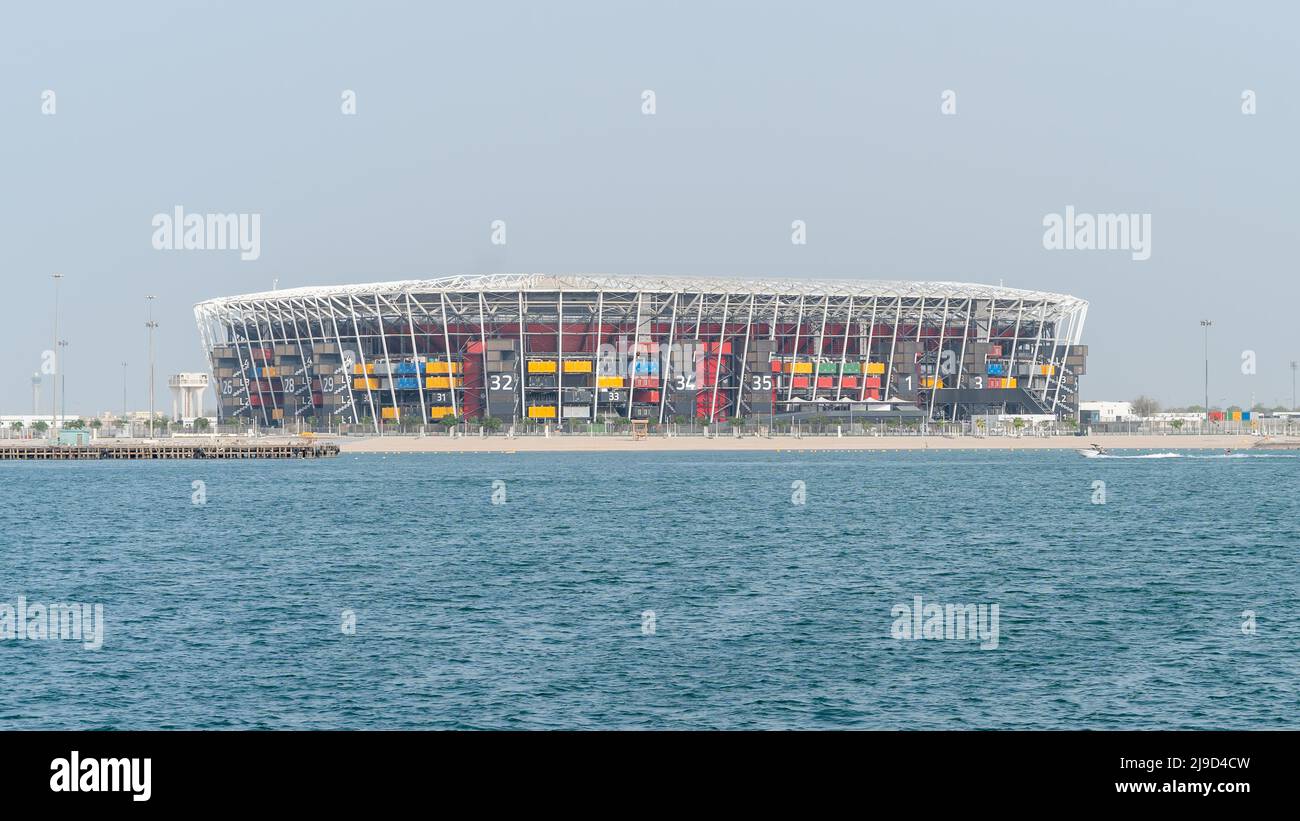 Doha, Qatar- December 12,2021 : view of 974 stadium from sea.stadium ... Doha, Qatar- December 12,2021 : view of 974 stadium from sea.stadium ...