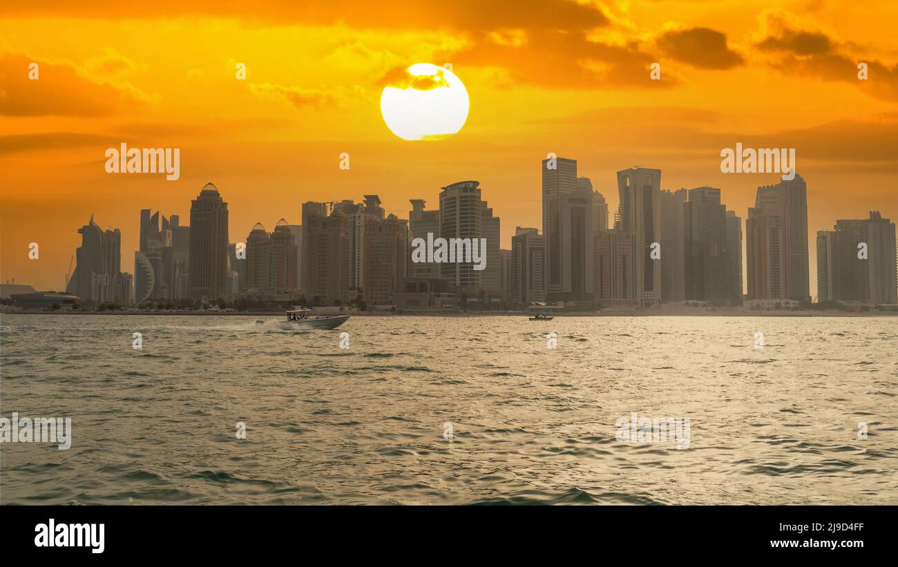 Doha skyline with many towers during a summer day Stock Photo - Alamy