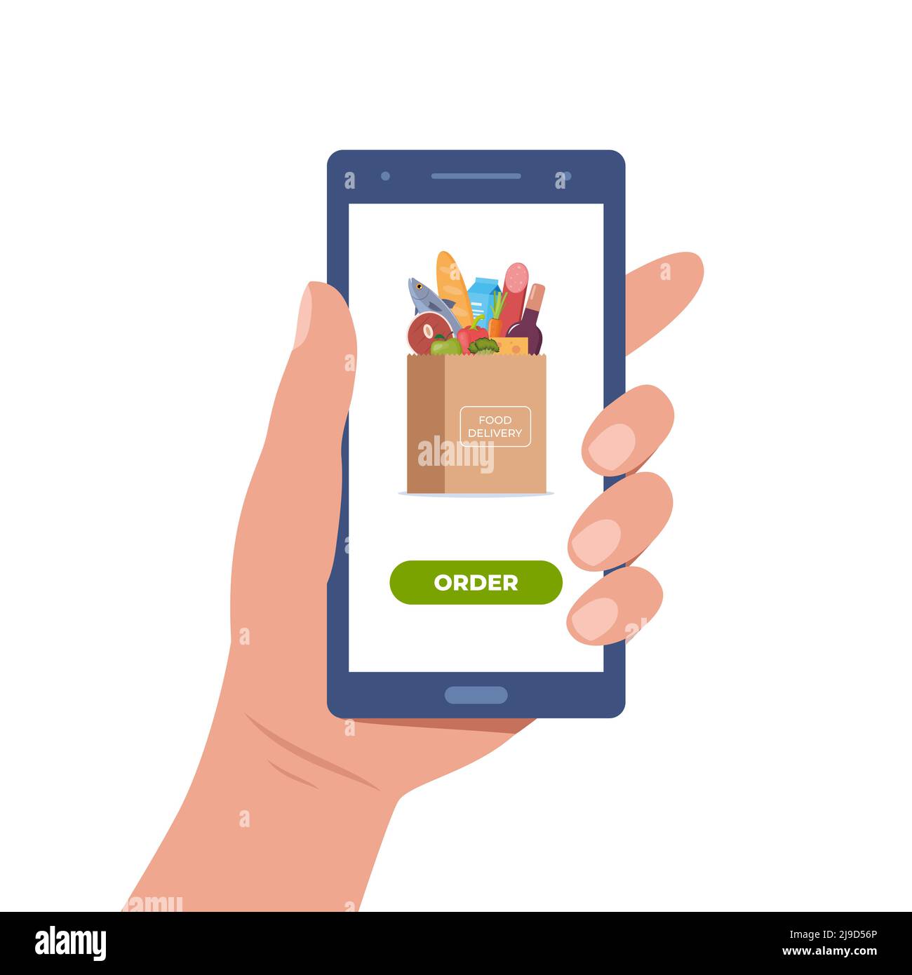 Online Food Ordering From Supermarket Using Mobile App Smartphone Screen With Order Button And
