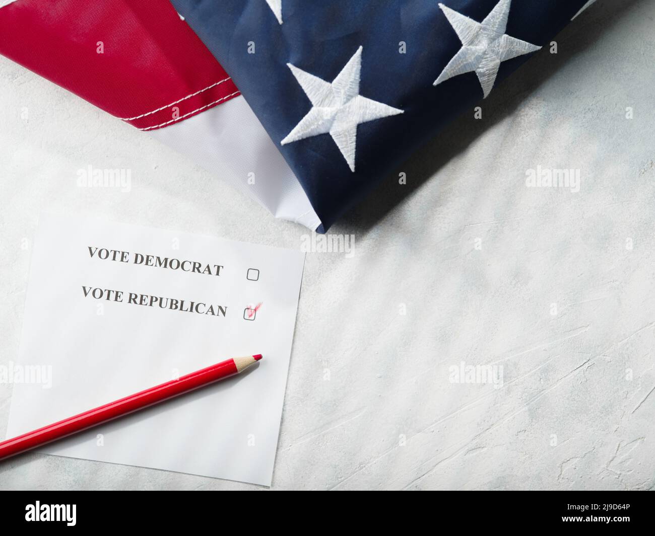 State American flag, pencil and ballot with Republican and Democrat ...