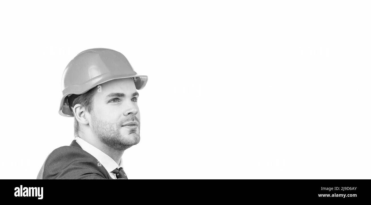 We are made for engineering. Serious engineer portrait. Civil engineer ...