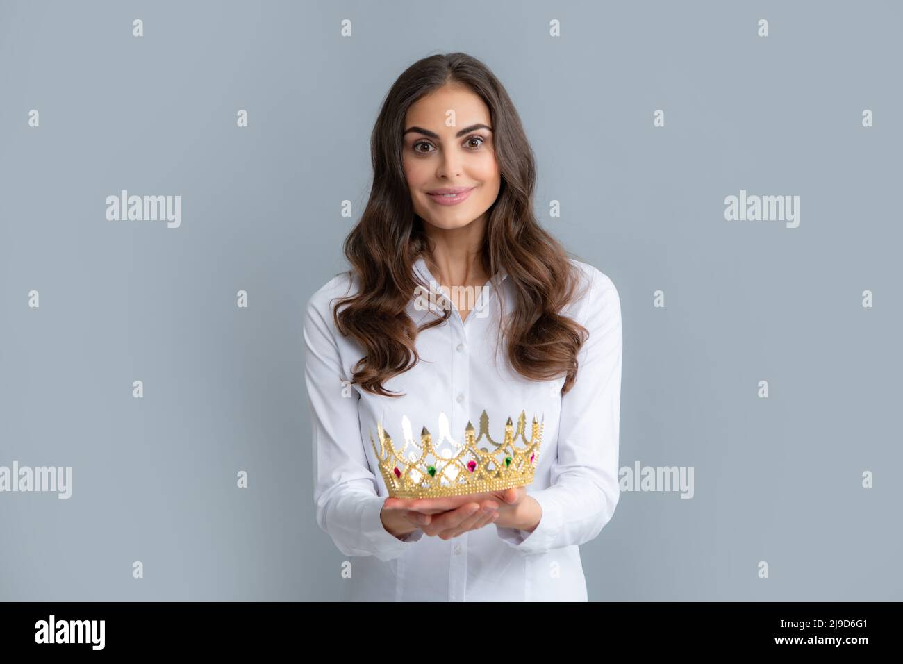 Portrait of woman queen. Gorgeous girl with crown. Party celebration ...