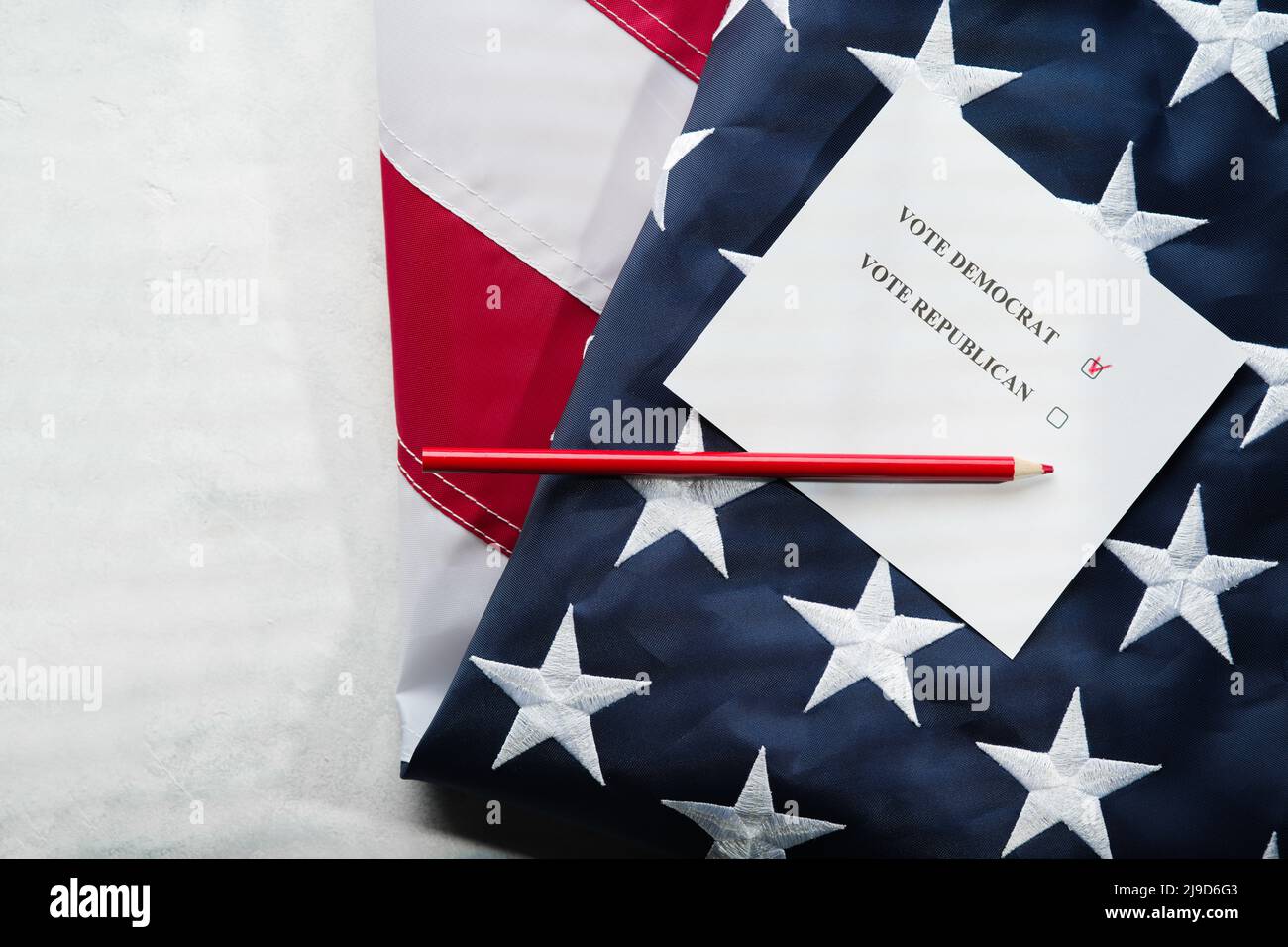 Voting ballot, red pencil and state american flag. Isolated on white ...