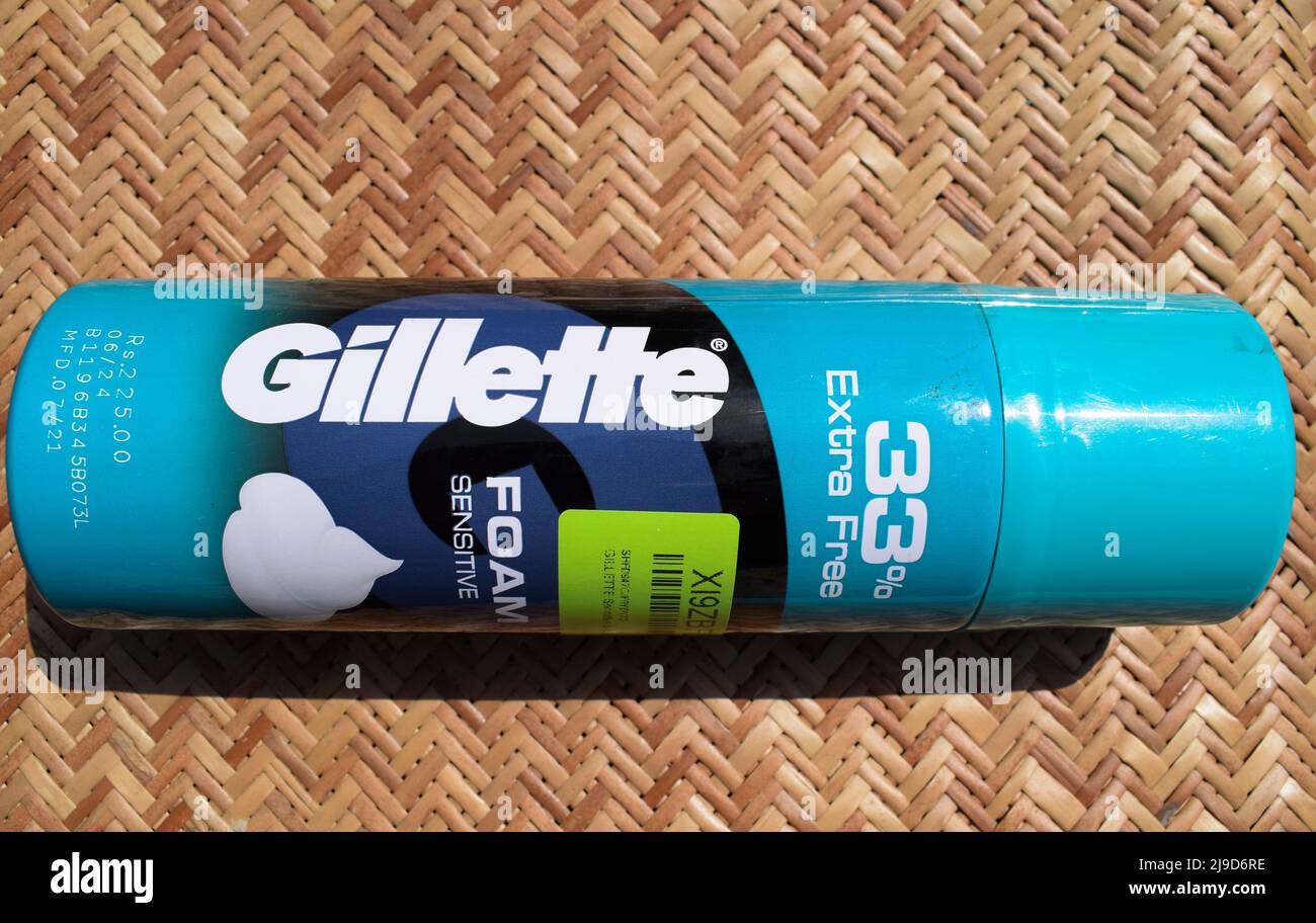 Gillette Classic Sensitive Shave Foam in blue teal color bottle. 33 ...