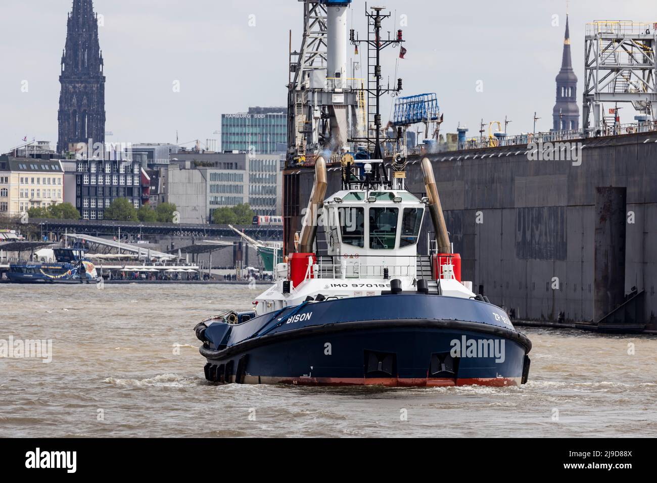 Hamburg, Germany - 5-3-2022: Tug vessel ZP Bison on the river Ellbe in ...