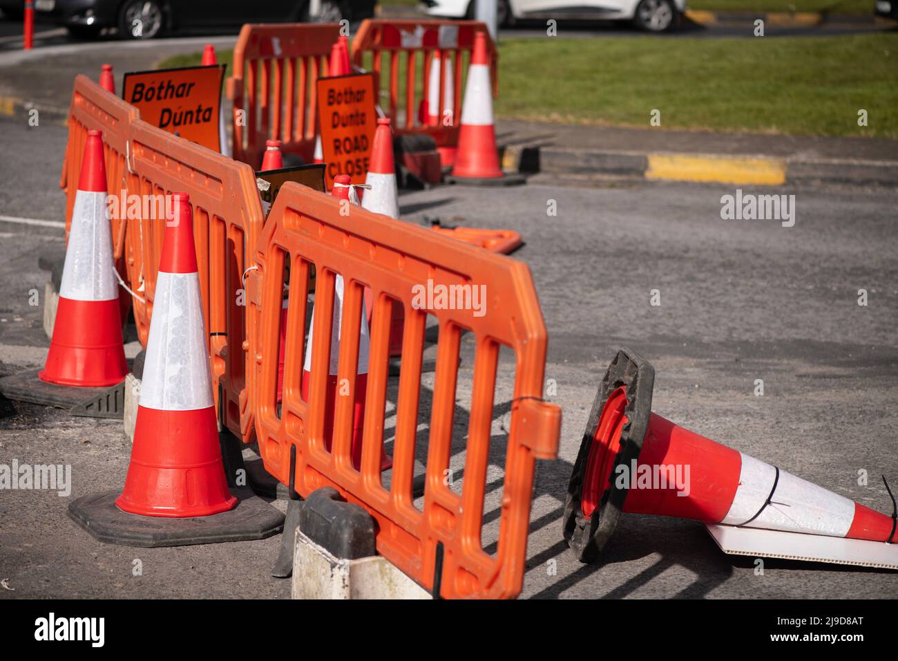 Closed road, posts and barriers to make the closure visible Stock Photo ...