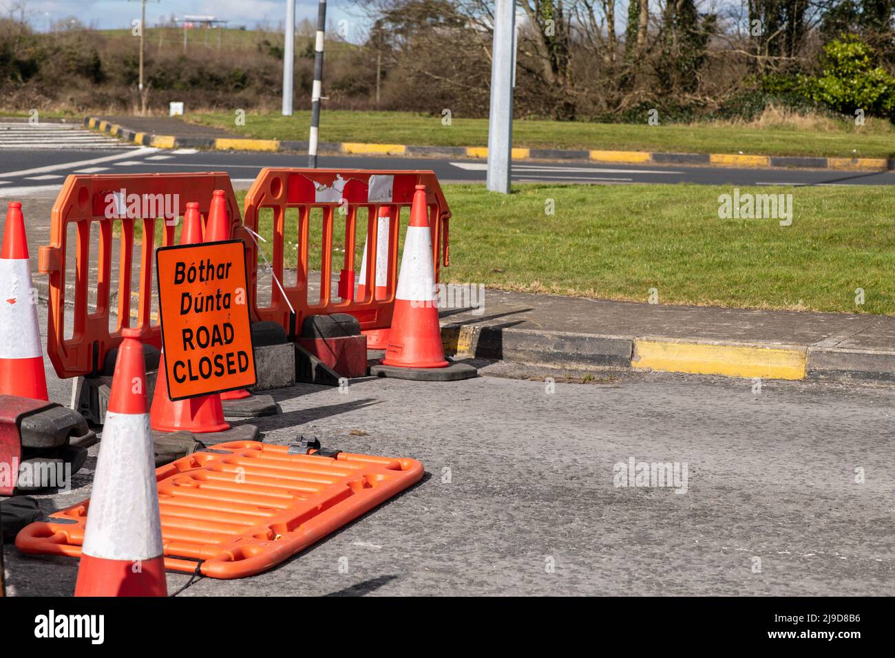 Closed road, posts and barriers to make the closure visible Stock Photo ...