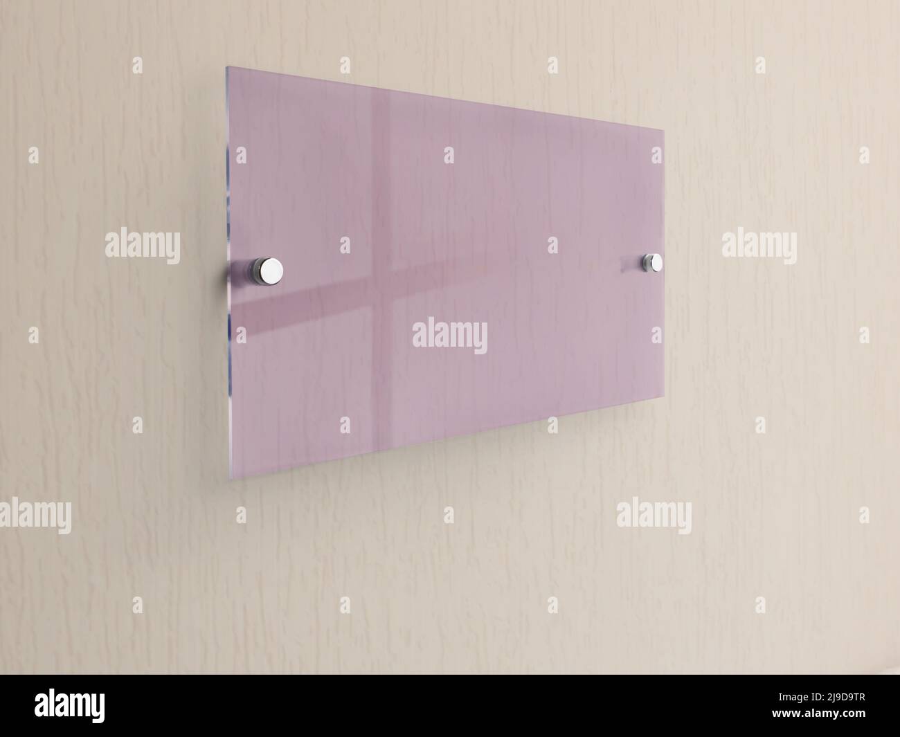 Pink rectangle transparent glass nameplate plate on spacer metal ...