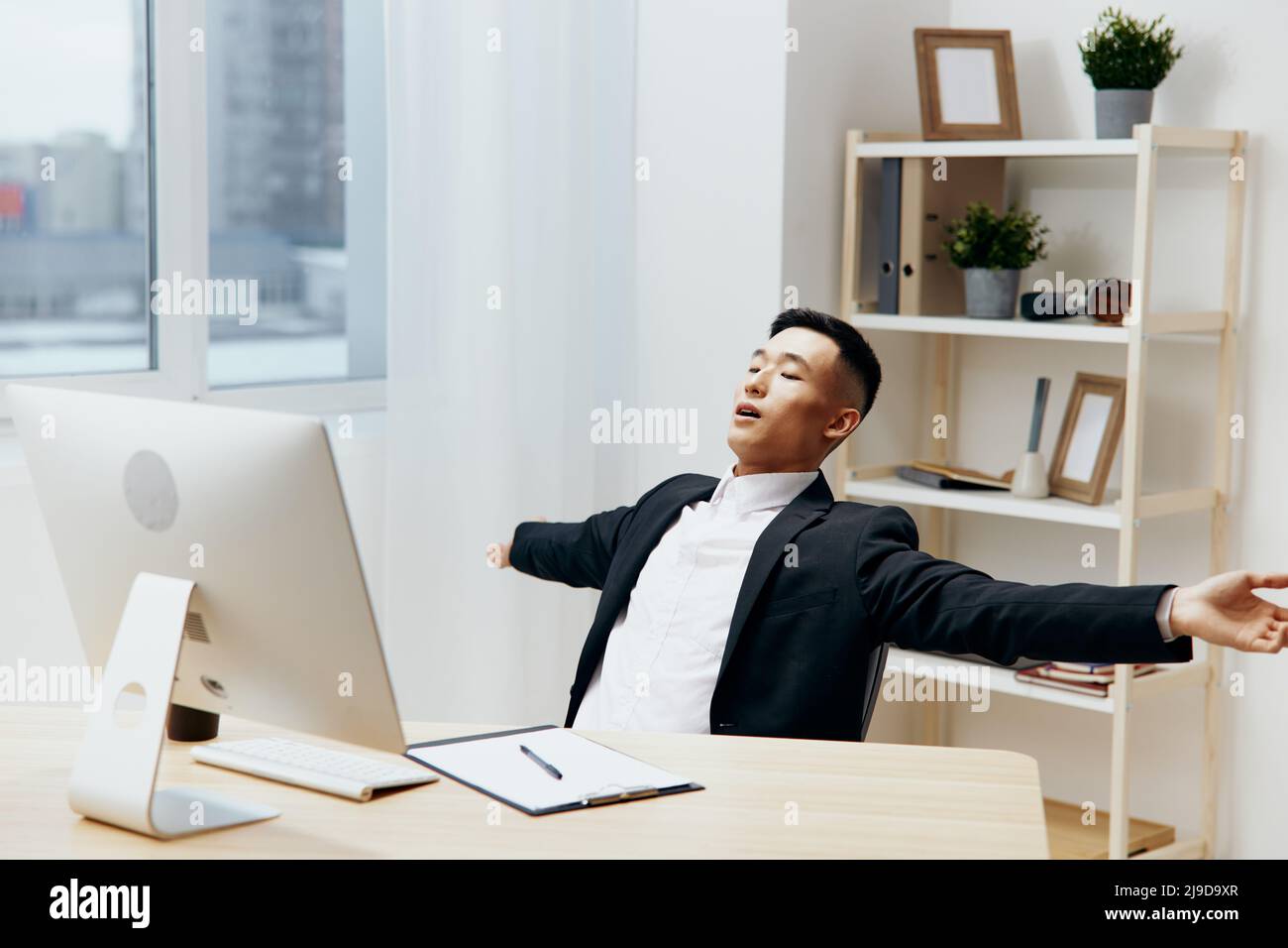 man works at the computer emotion office technologies Stock Photo - Alamy