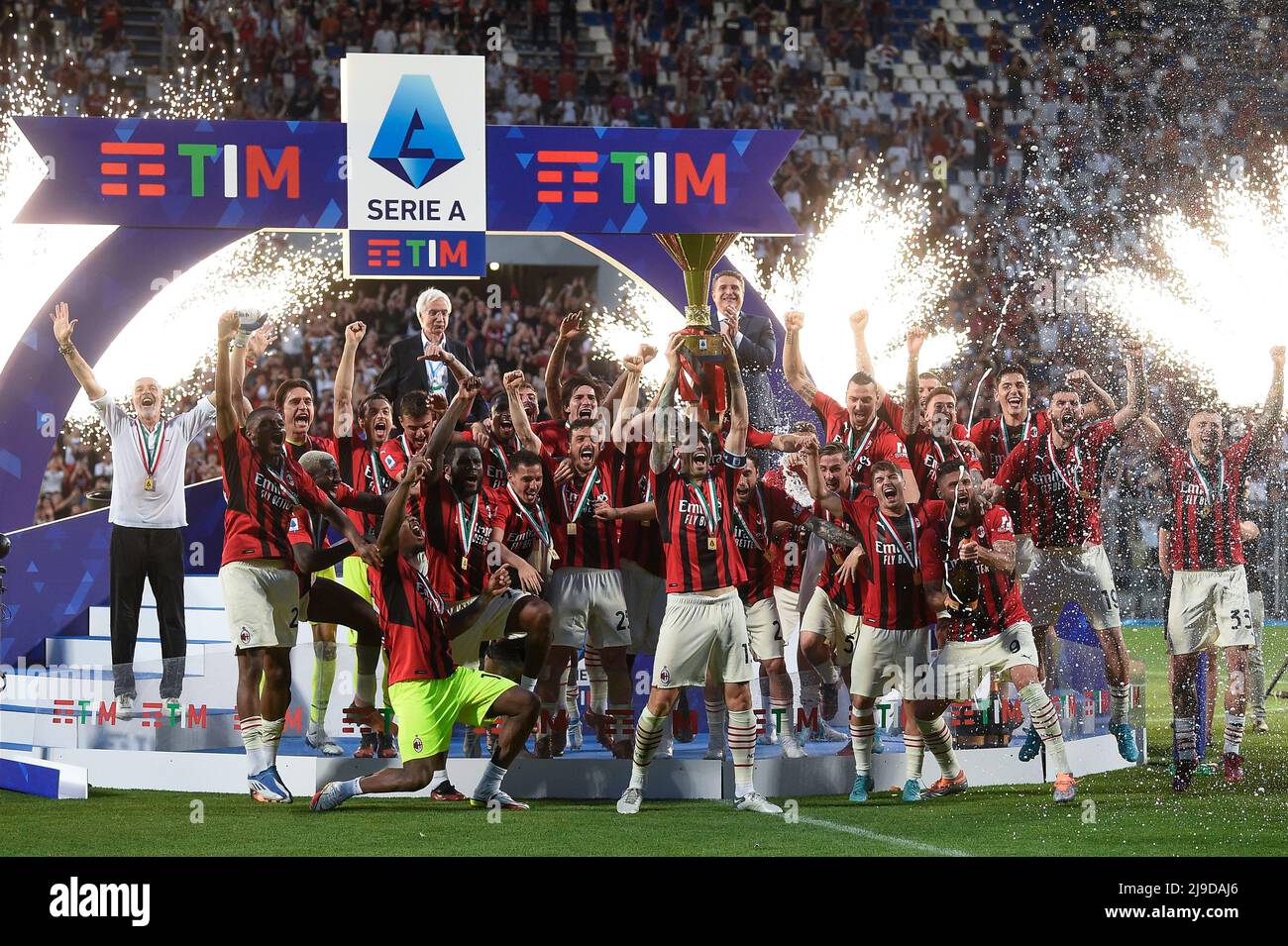 Reggio Emilia, Italy. 22 May 2022. Players of AC Milan celebrate with ...