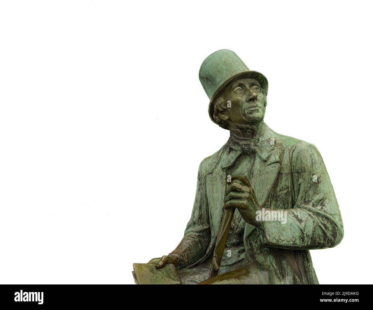 Bronze statue of the danish writer H C Andersen isolated on white ...