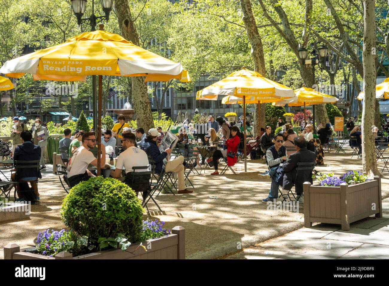 The outdoor reading room for the New York Public Library in Bryant Park ...