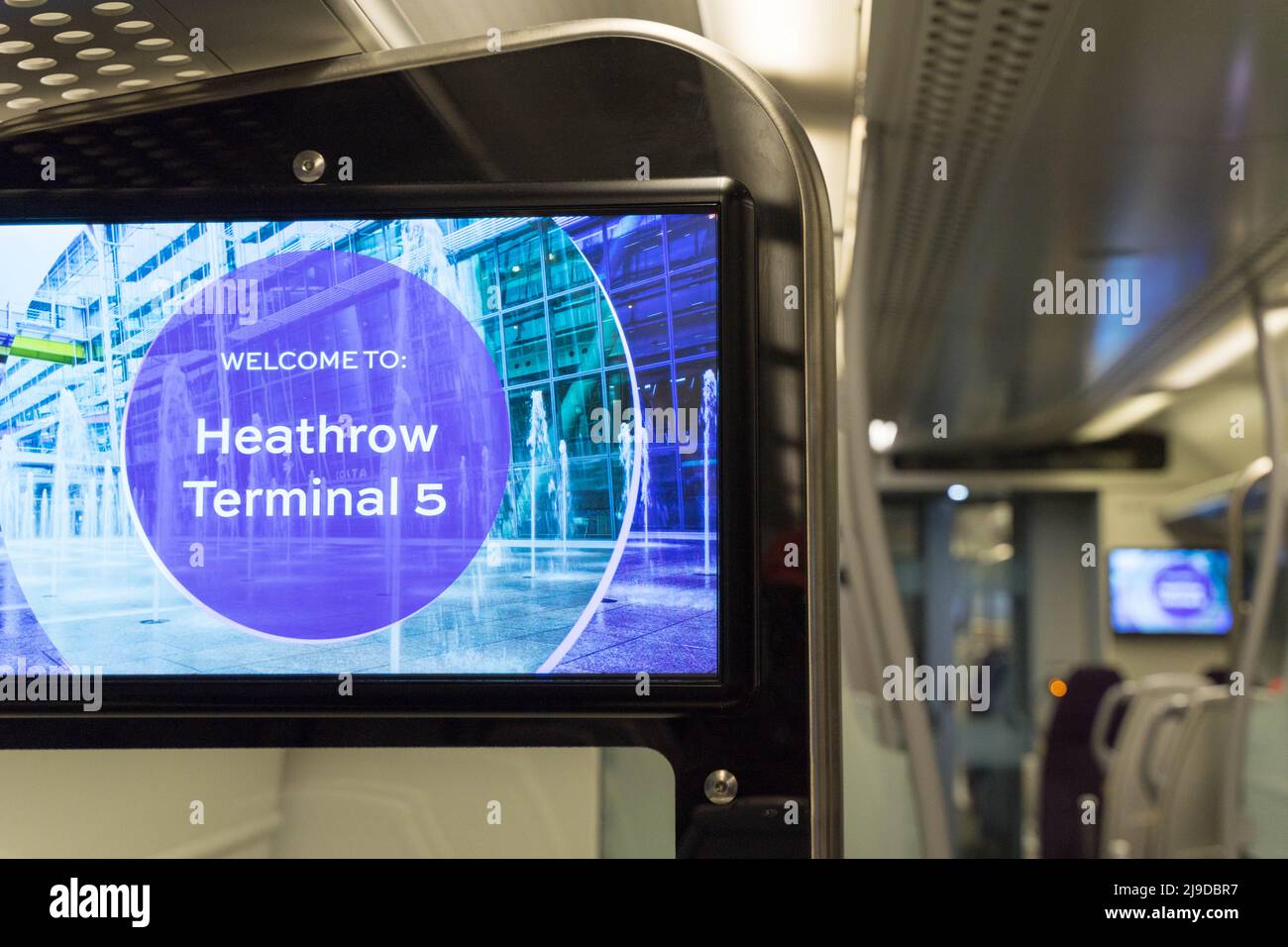 Heathrow Terminal 5 ads appears on the LED screen on board Heathrow ...
