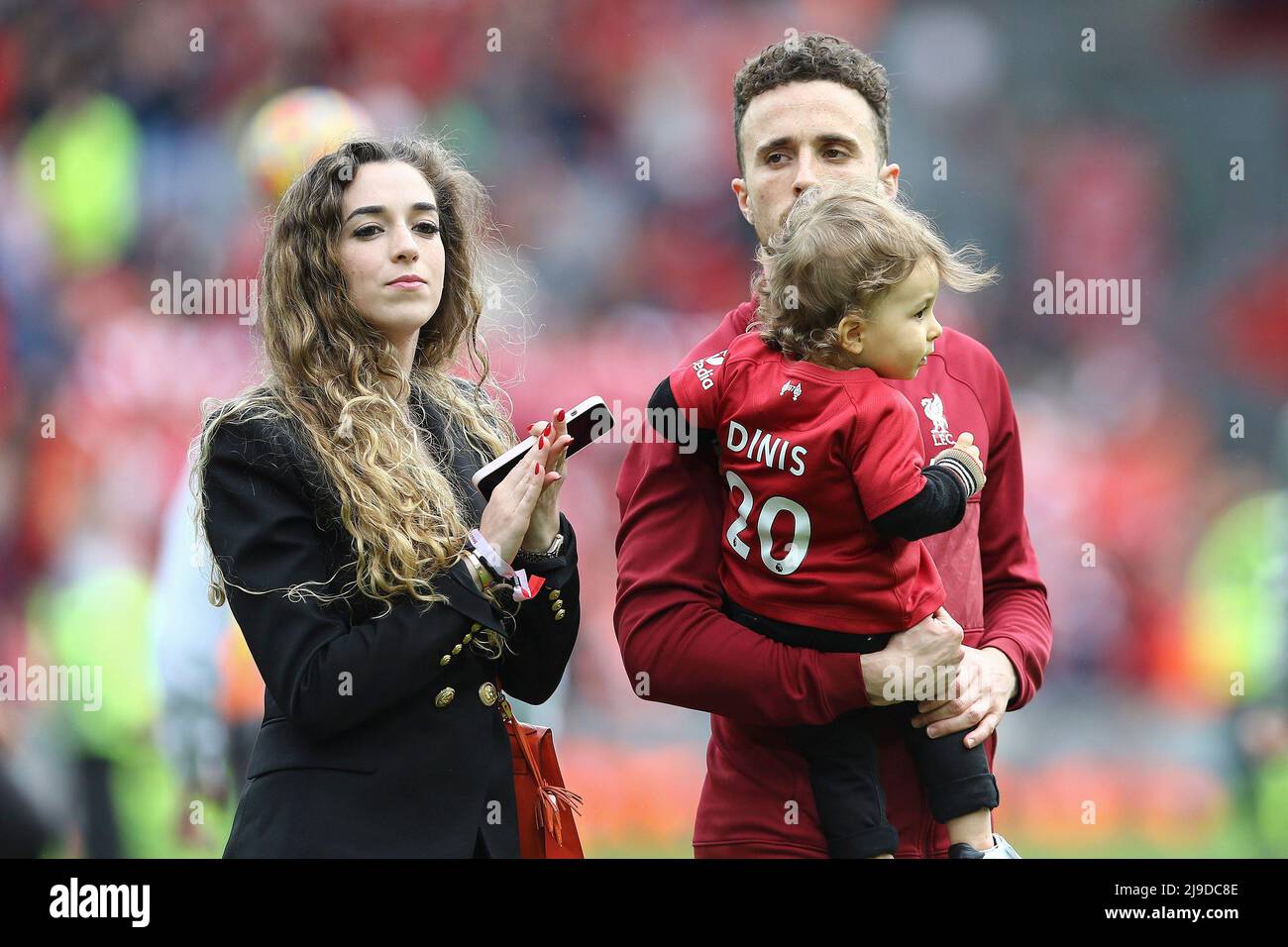 Liverpool, UK. 22nd May, 2022. Diogo Jota of Liverpool (r) and his ...
