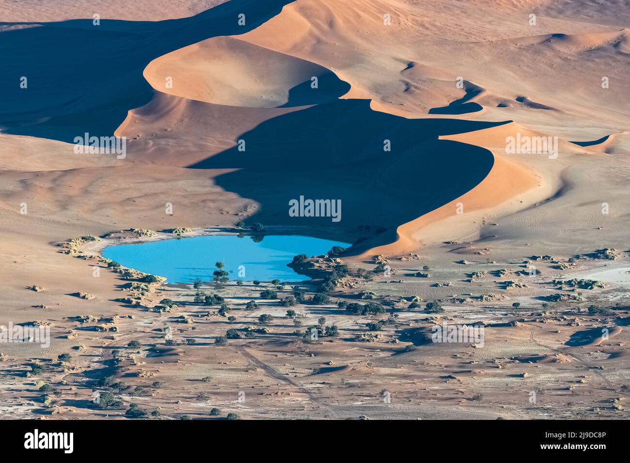 Namibia, aerial view of the Namib desert, lake in raining season ...