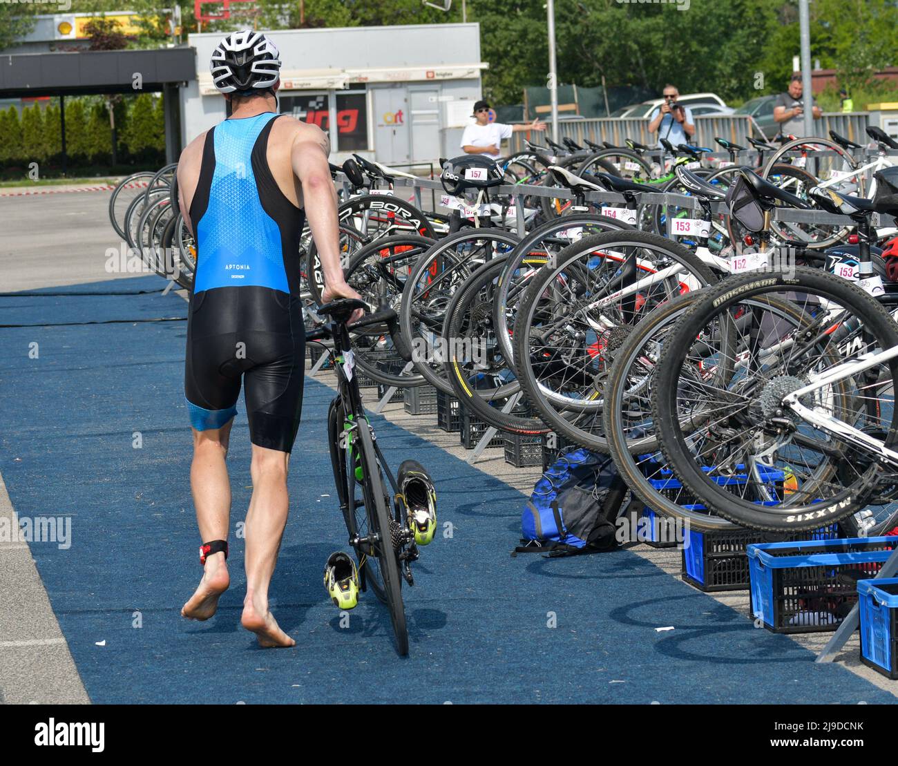 The massive triathlon competition. Аthletes competed in swimming ...