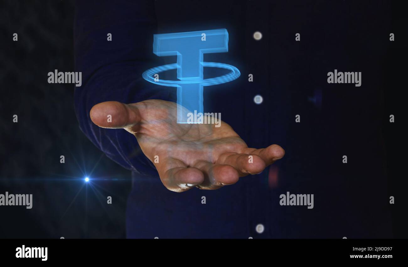 Tether stablecoin blockchain crypto currency and USDT digital money 3d ...