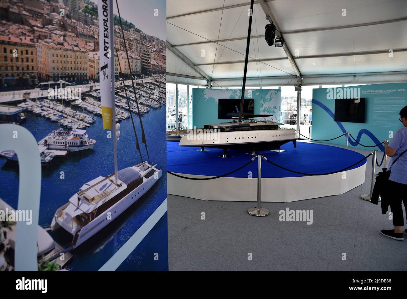 Marseille, France. 21st May, 2022. Interior view of the ArtExplorer model exhibition marquee ...