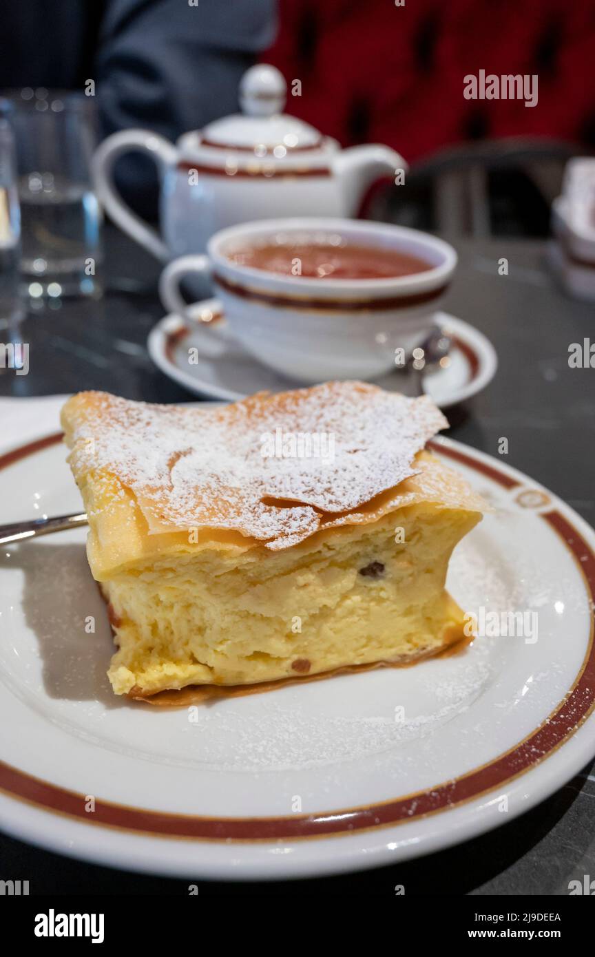 Austrian sweet dessert, filled with white cheese strudel served warm ...