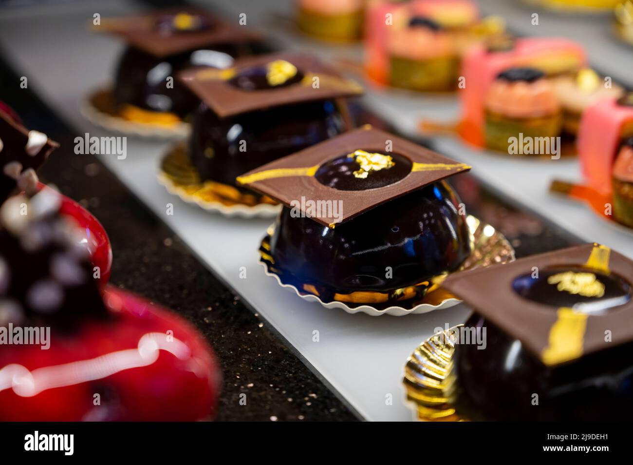 Austrian desserts, different types of chocolate and fruit cakes in ...