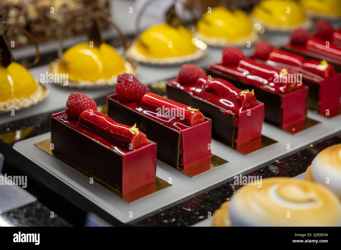 Austrian desserts, different types of chocolate and fruit cakes in ...