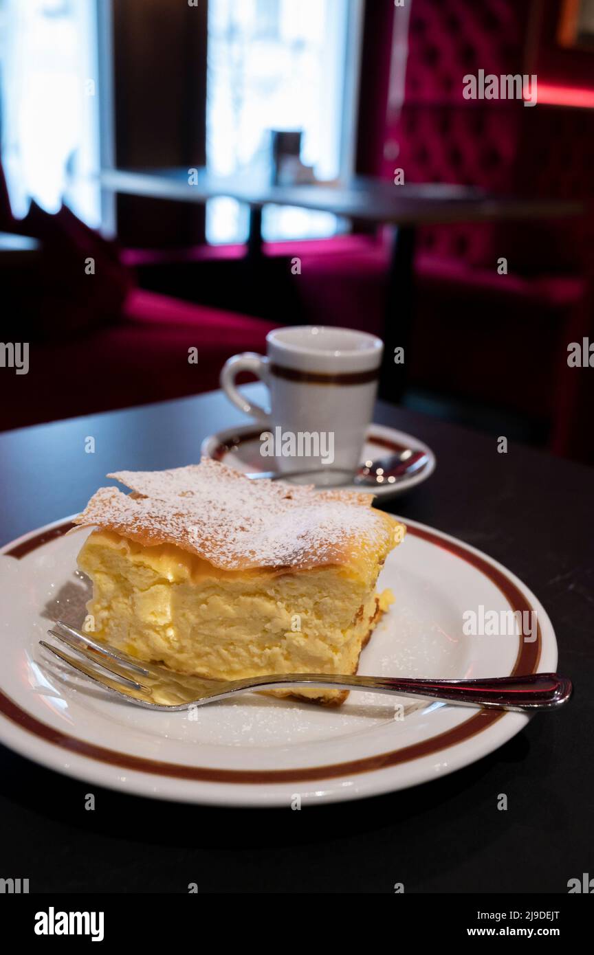 Austrian sweet dessert, filled with white cheese strudel served warm ...