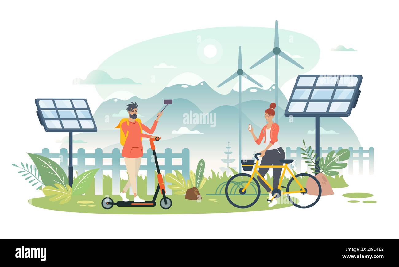 Solar Energy Panels And Wind Turbines Electric Transportation