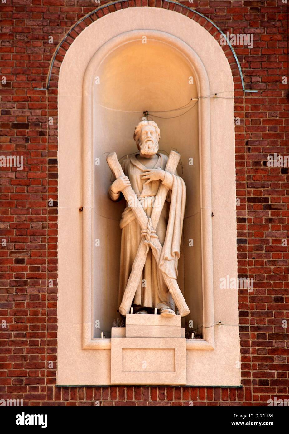 St. Andrew statue, on the facade of St. Andrew Church at Cardinal Hayes ...