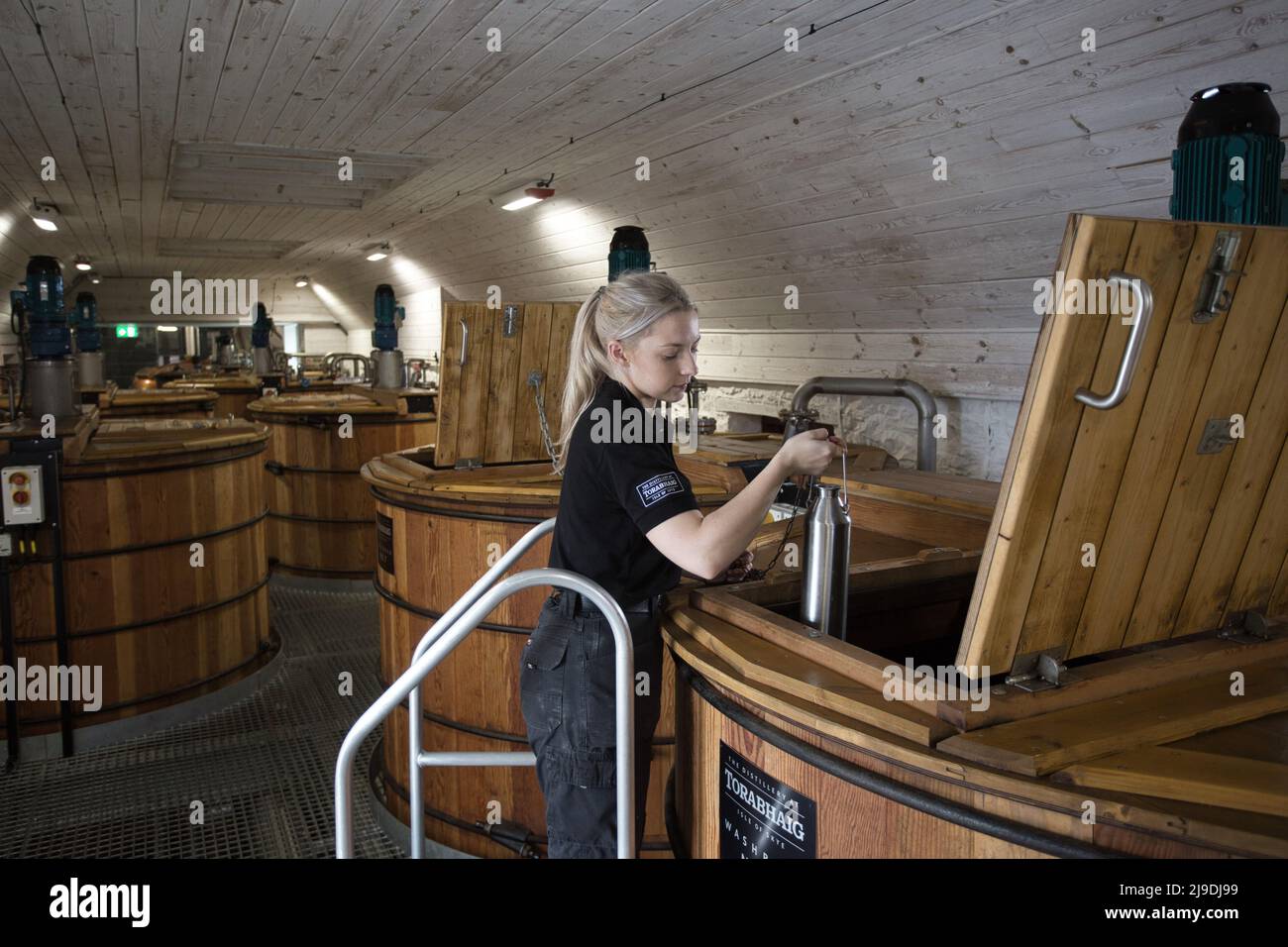 Whisky ferments in wooden washback tanks inside the Torabhaig ...