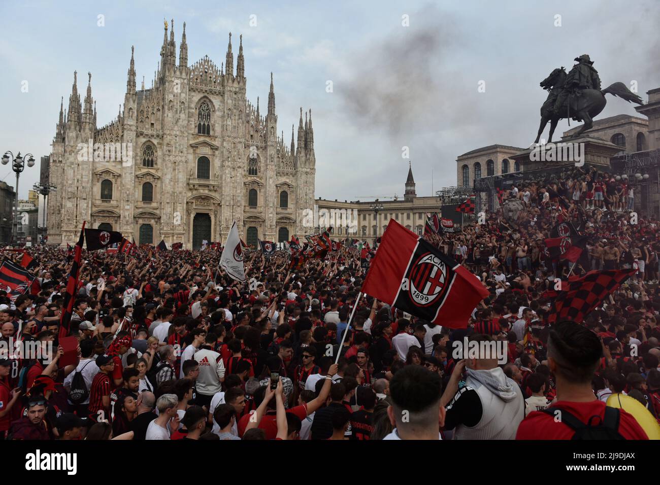 Milan, Lombardy, Italy. 22nd May, 2022. AC Milan fans burn rocket bombs ...