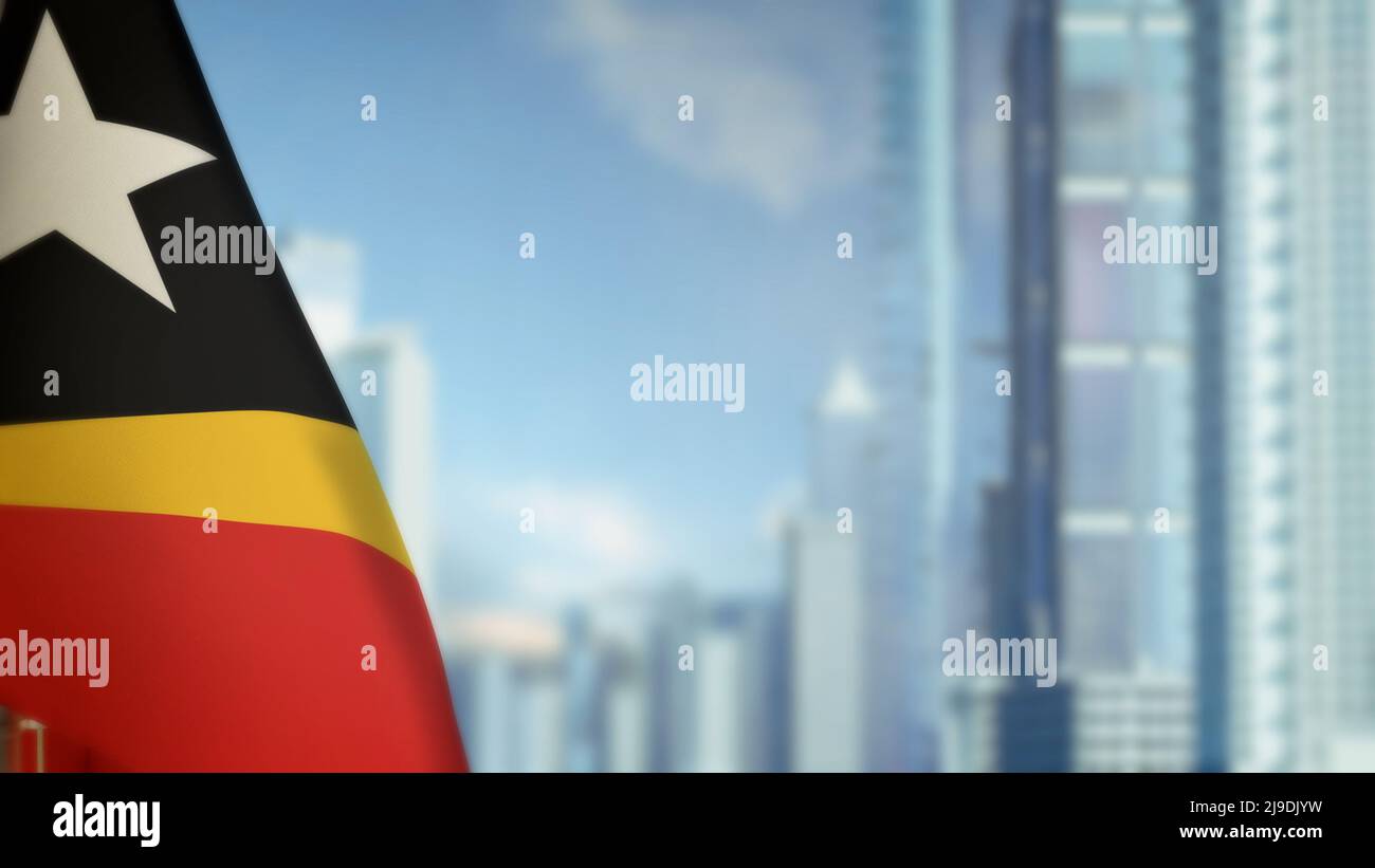 flag of Timor Leste on modern city architecture bokeh backdrop for ...