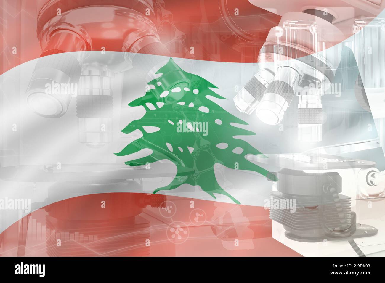 Microscope on Lebanon flag - science development conceptual background ...