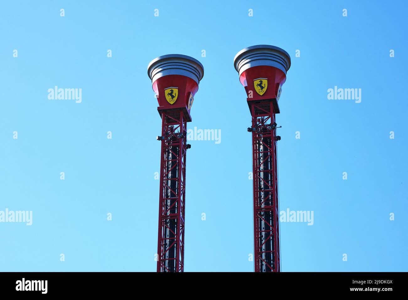 Salou, spain - May 20, 2022: Roller coaster sponsored by the Ferrari ...