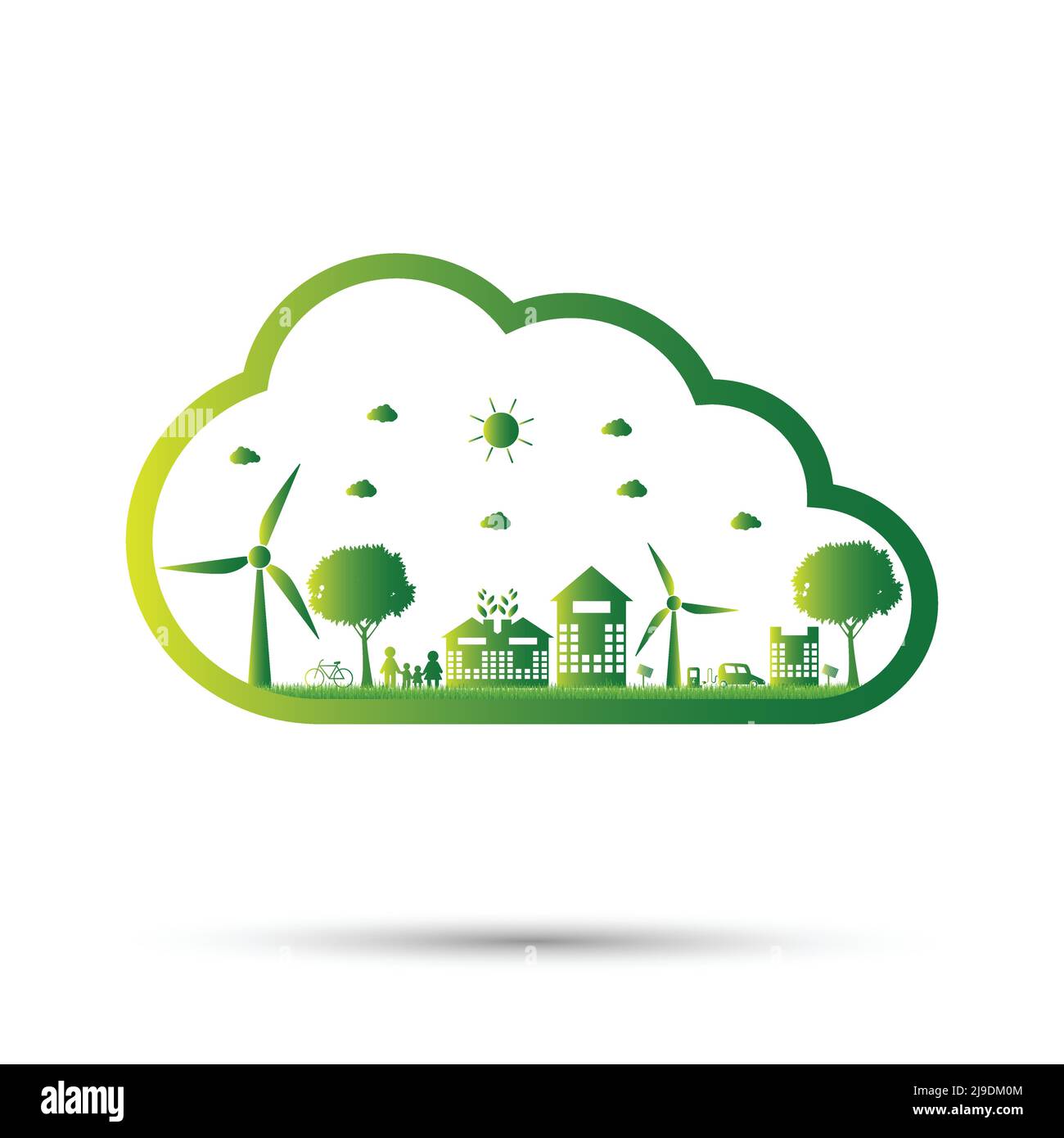 The world in your hands ecology concept.Green cities help the world ...