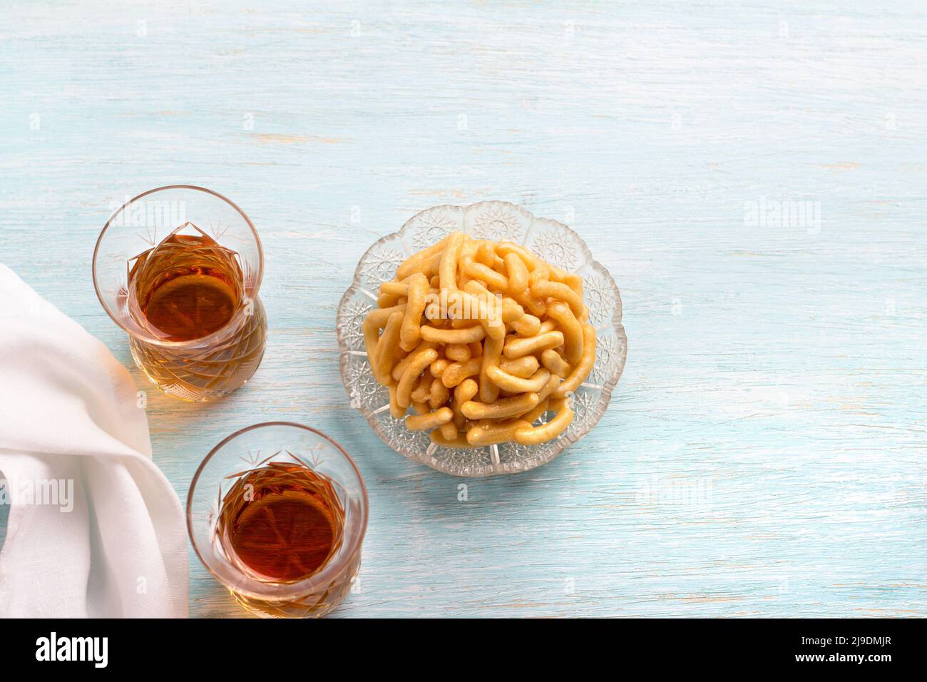 Chak chak, pieces of dough in honey, tatar traditional dessert on light ...