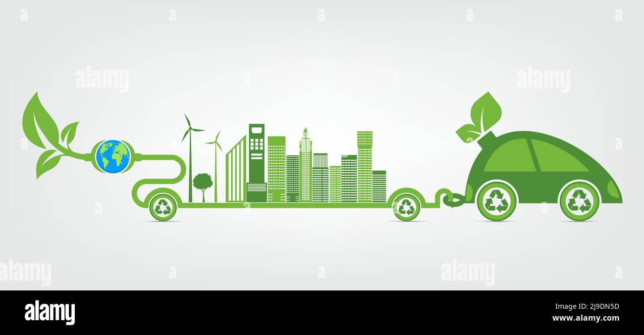Ecology and Environmental Cityscape Concept,Car Symbol With Green ...