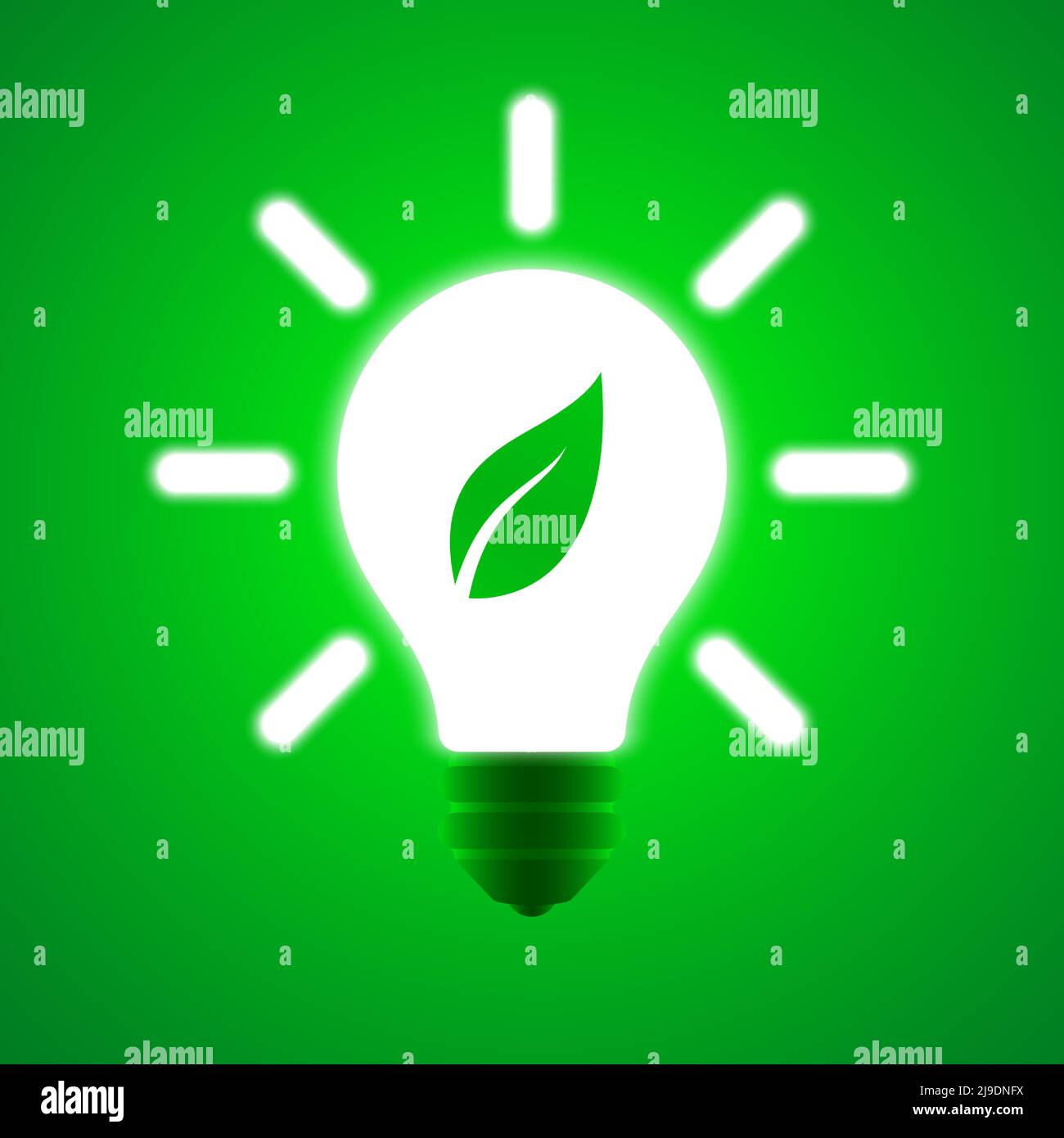Energy-saving green eco light bulb with a leaf icon. Ecological ...